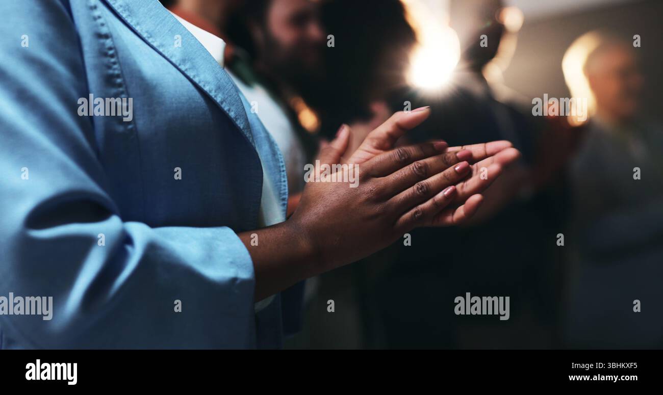 Group, celebration and applause for workshop, hands and success of ...