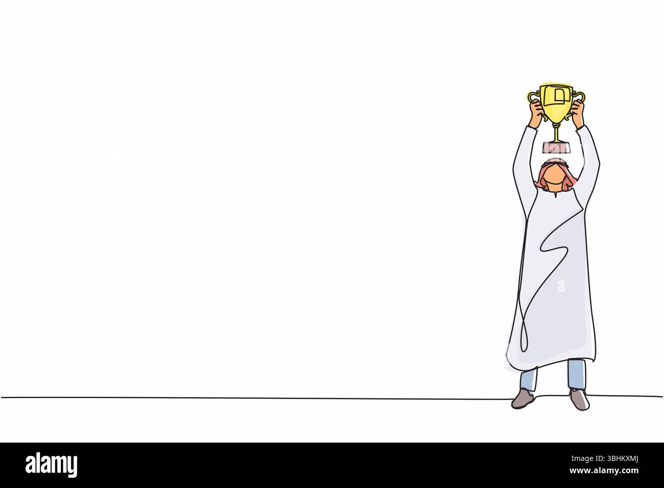 Single continuous line drawing Arabic businessman standing and lifting ...