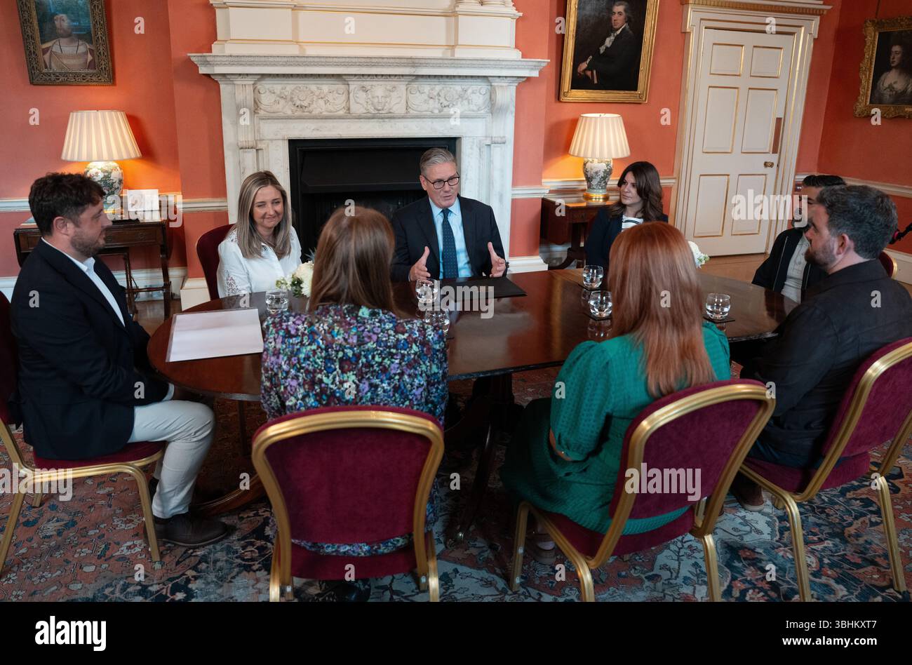 Prime Minister Sir Keir Starmer and Deputy Prime Minister Angela Rayner with Jenni Stancombe and ...