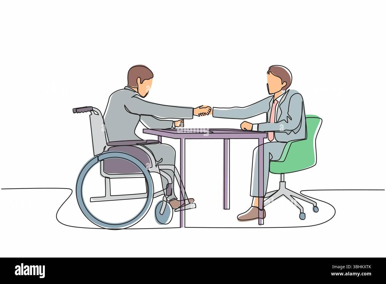 Single continuous line drawing two men meet in office for interview ...