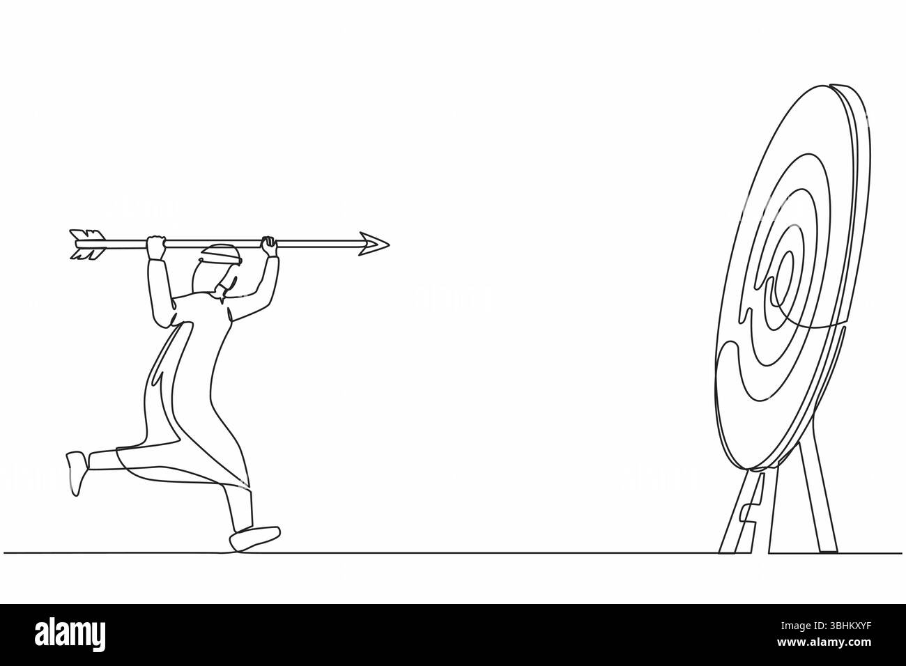 Continuous one line drawing ambitious Arabian businessman point big ...