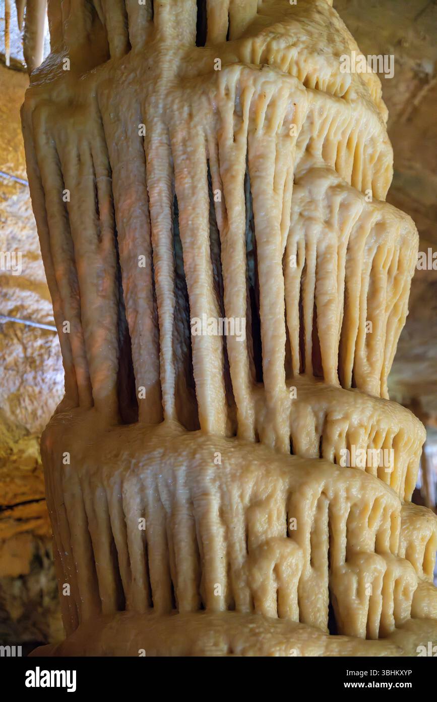 Magnificent calcite draperies and flowstone formations creating natural ...