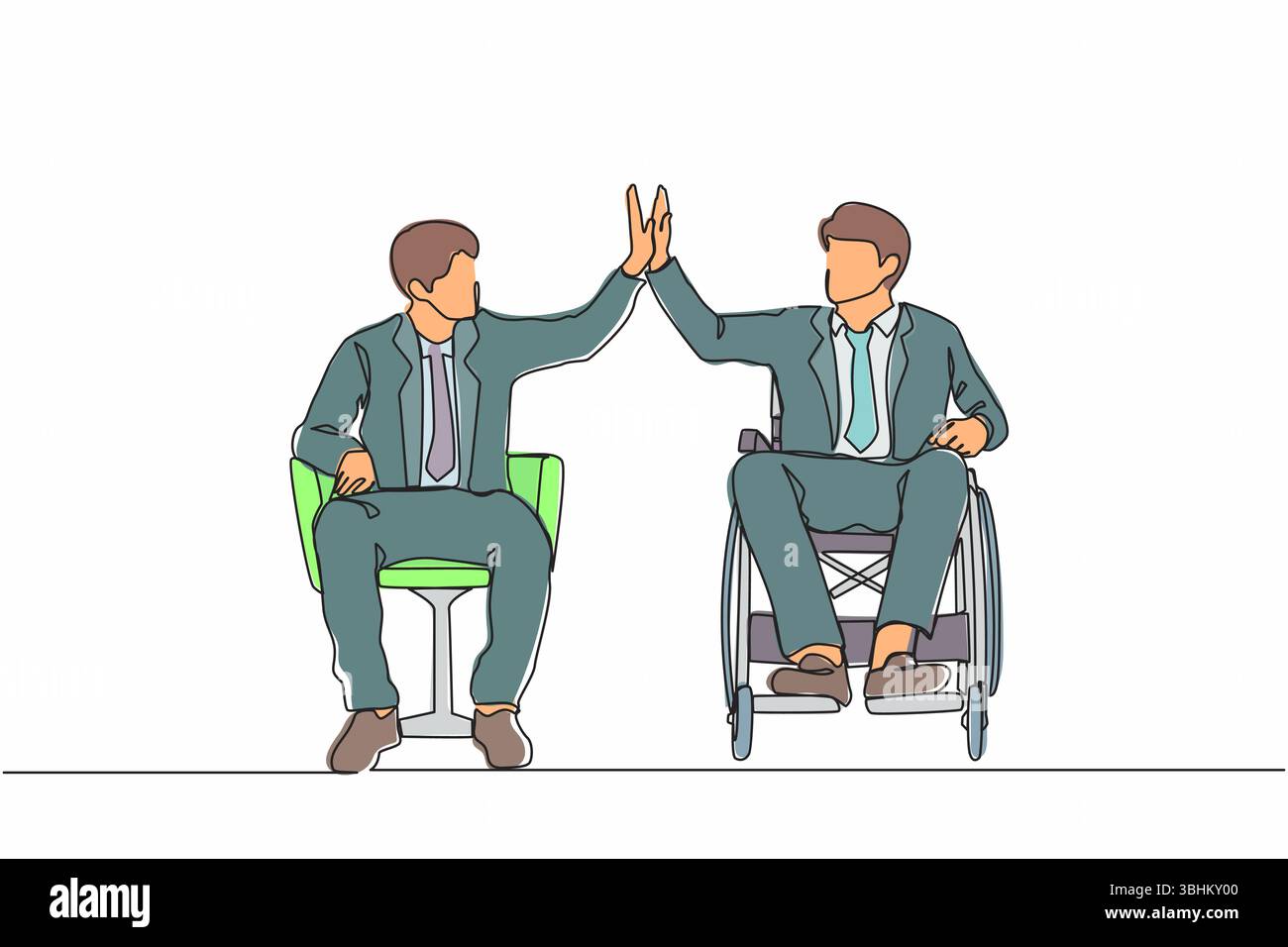 Continuous one line drawing businessman with disability who use ...