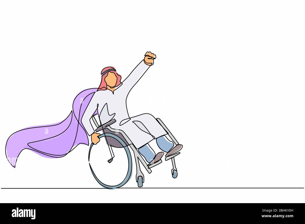 Single one line drawing disable Arab man sitting in wheelchair flat ...