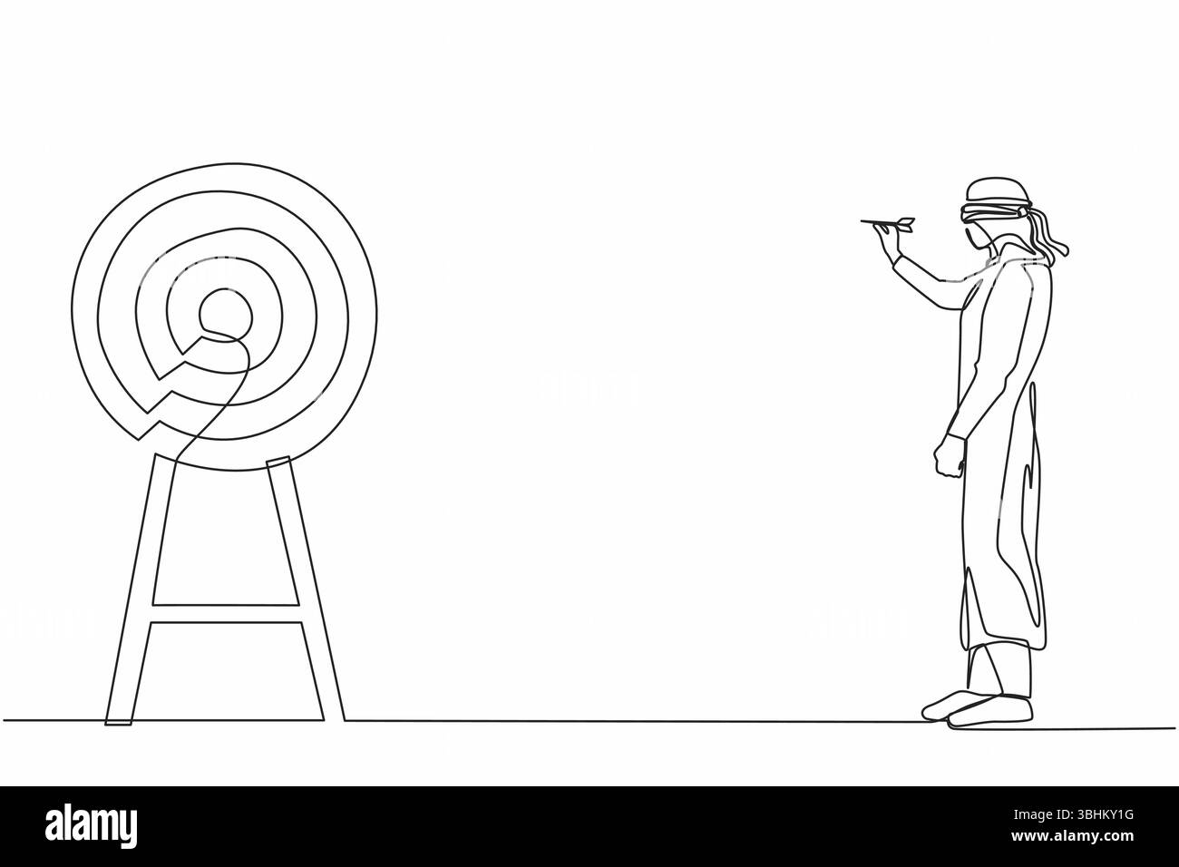 Single continuous line drawing Arabic businessman using blindfold and ...