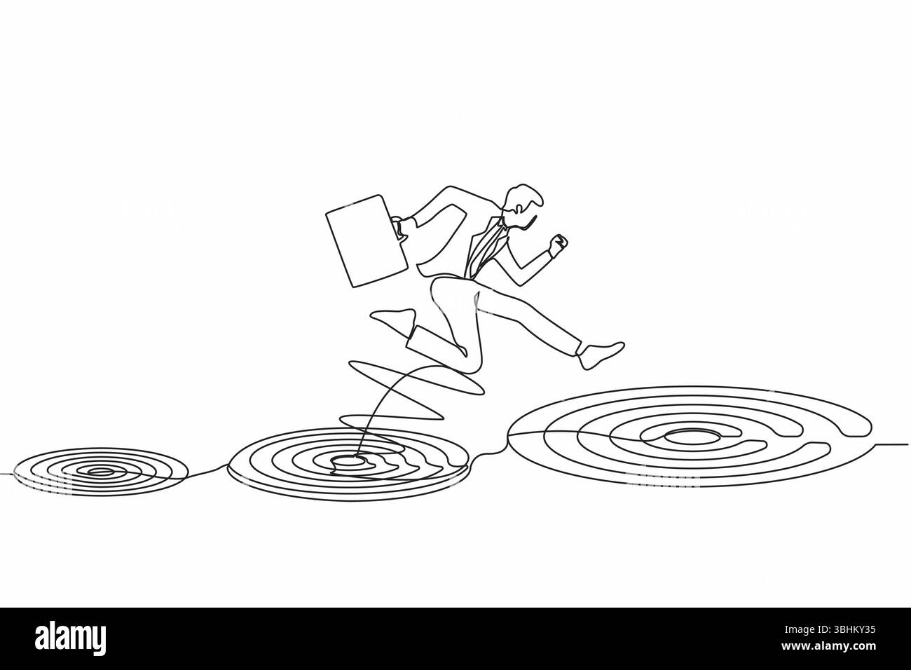 Single one line drawing businessman jumping on bigger target ...