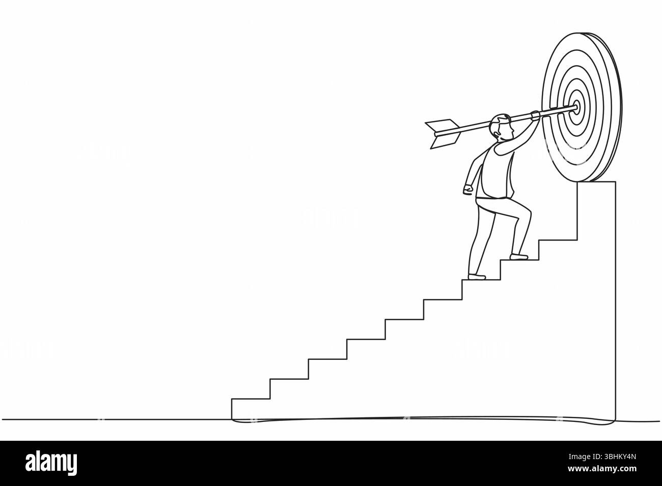 Continuous one line drawing businessman with arrow is running towards ...