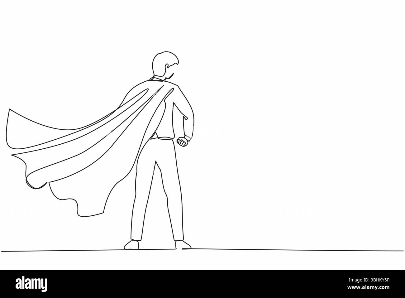 Single continuous line drawing superhero in cloak flutters in the wind ...