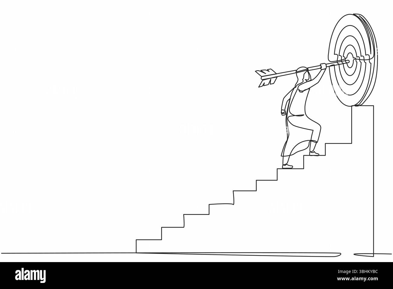 Single continuous line drawing Arabic businessman with arrow is running ...
