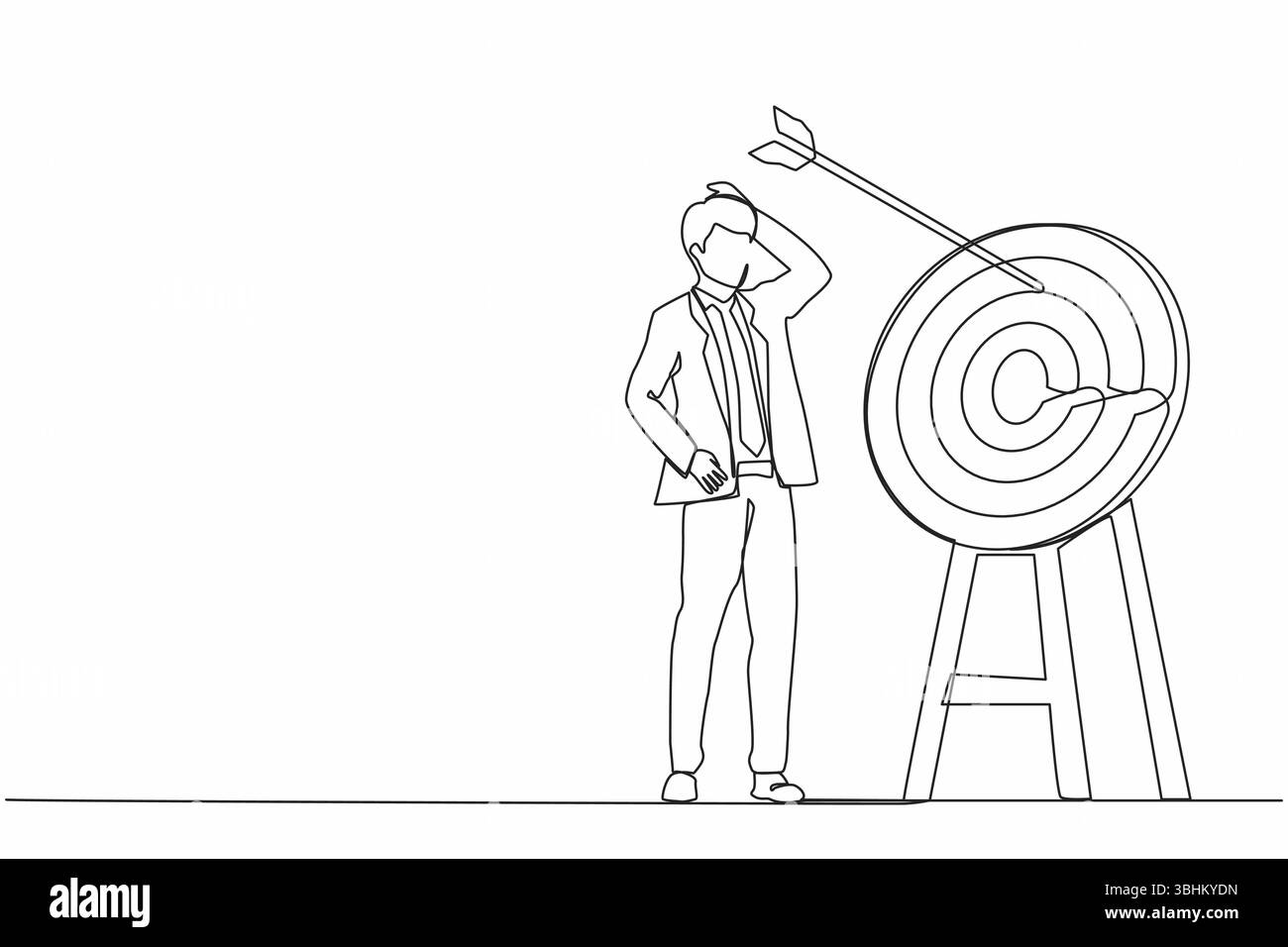 Continuous one line drawing young ambition businessman arrow missed at ...