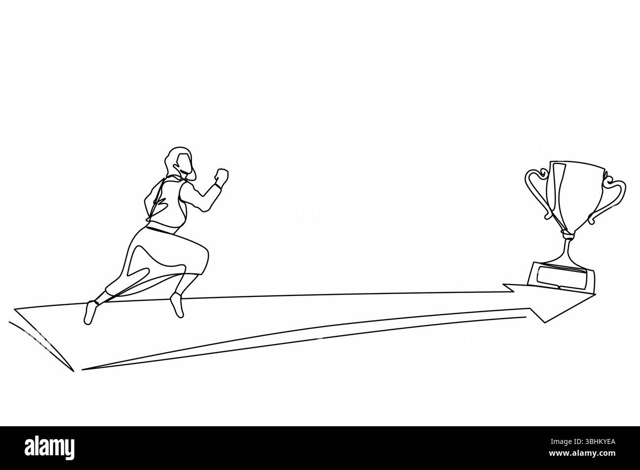Single continuous line drawing side view businesswoman running to ...