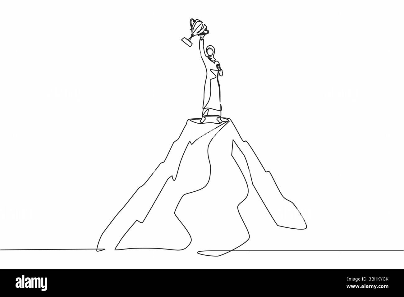 Continuous one line drawing success on top. Arab businesswoman on top ...