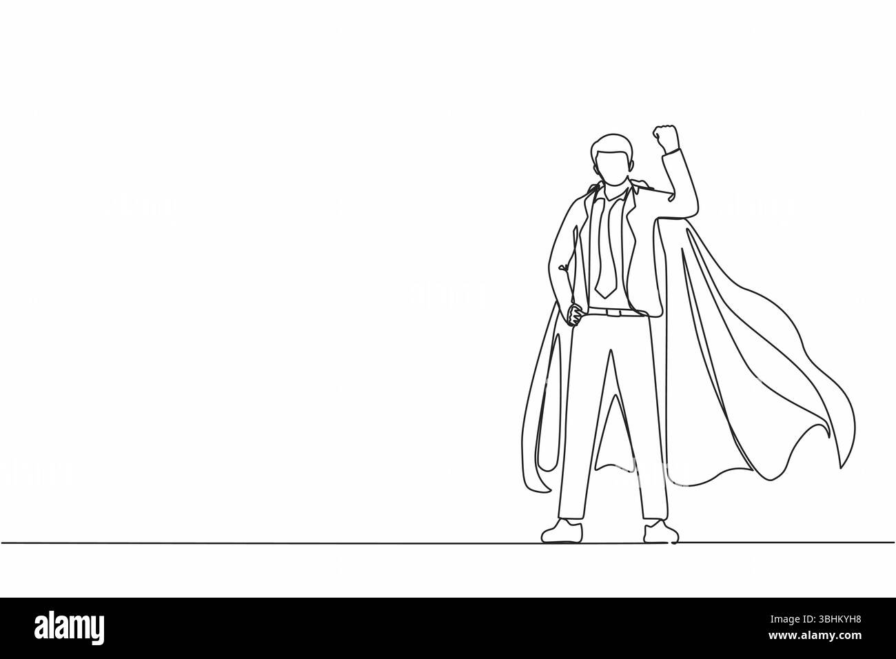 Single continuous line drawing superhero strong showing muscle ...