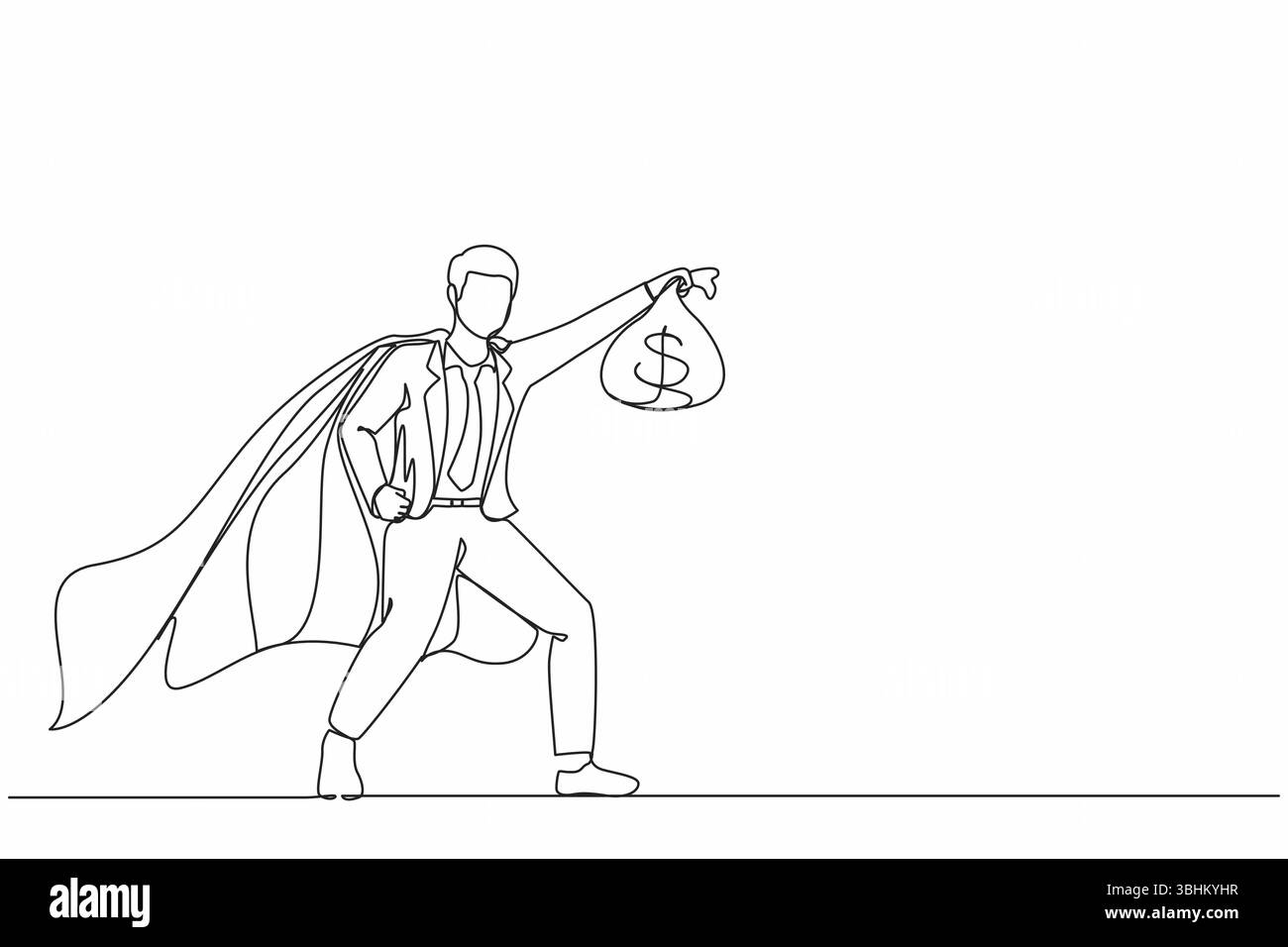 Continuous one line drawing superhero businessman present symbol of ...