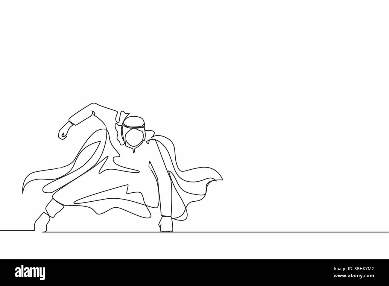 Single continuous line drawing Arab businessman with superhero mantle ...