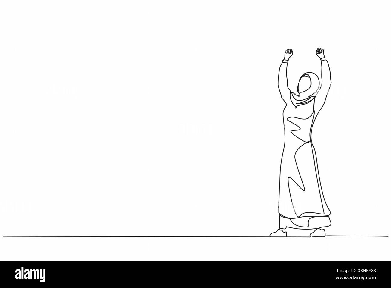 Single continuous line drawing Arabic businesswoman standing and ...