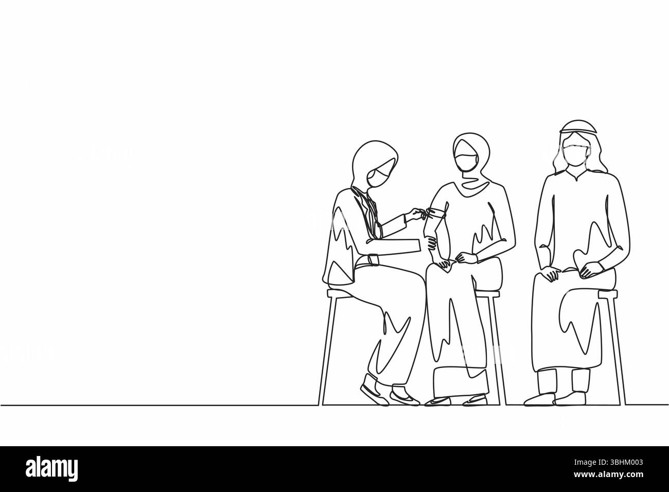 Continuous one line drawing female doctor wearing mask at clinic giving ...