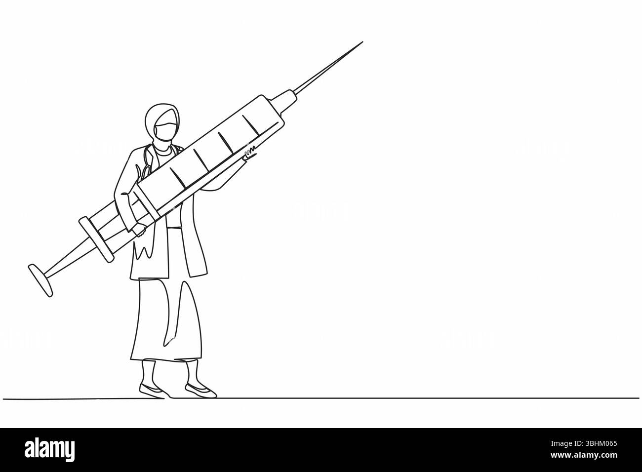 Continuous one line drawing Arabian woman doctor holding syringe with ...