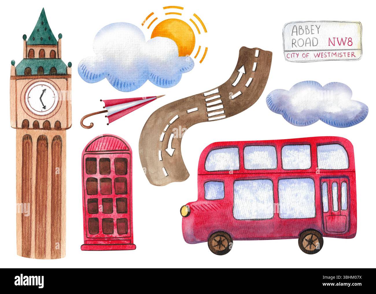 Festive collection of hand-painted watercolor elements with British ...