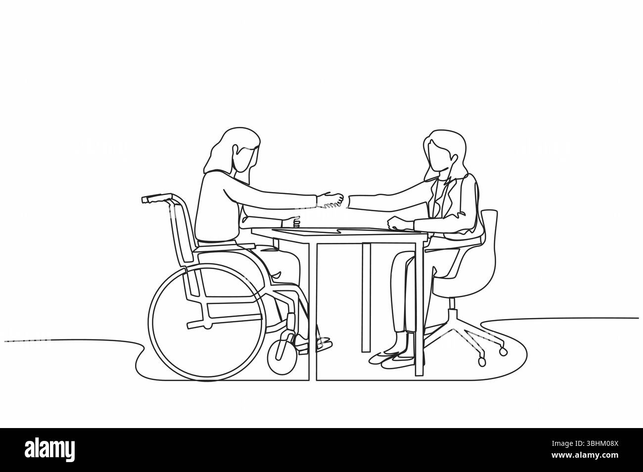 Continuous one line drawing two women meet in office for interview ...