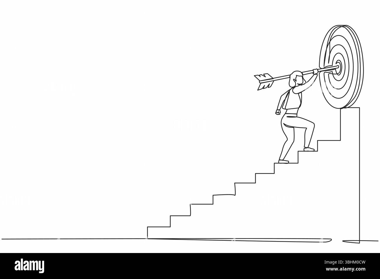 Continuous one line drawing businesswoman with arrow running toward her ...