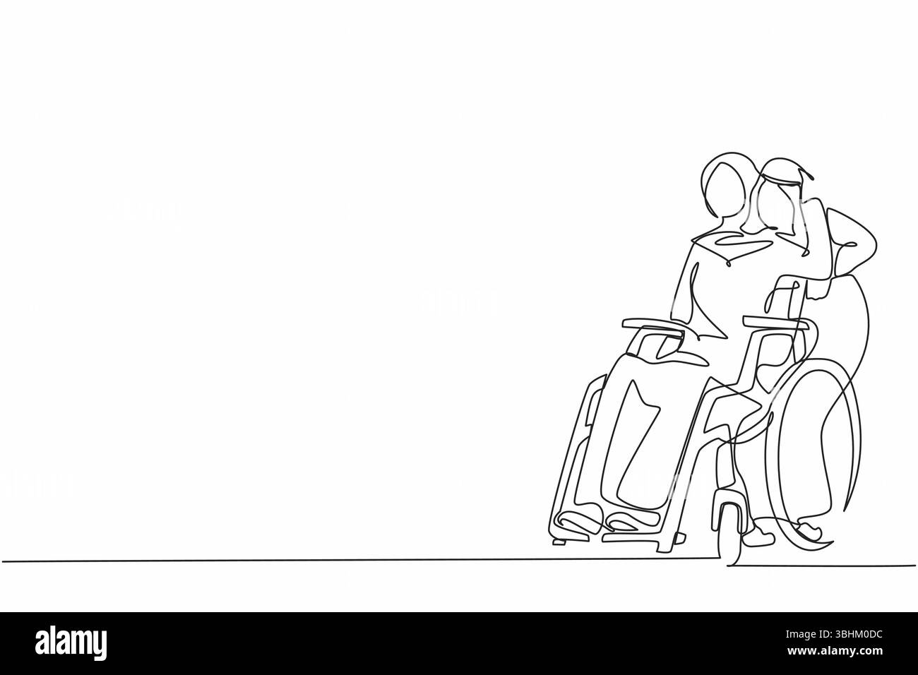 Continuous one line drawing Arabic woman sitting in wheelchair while ...
