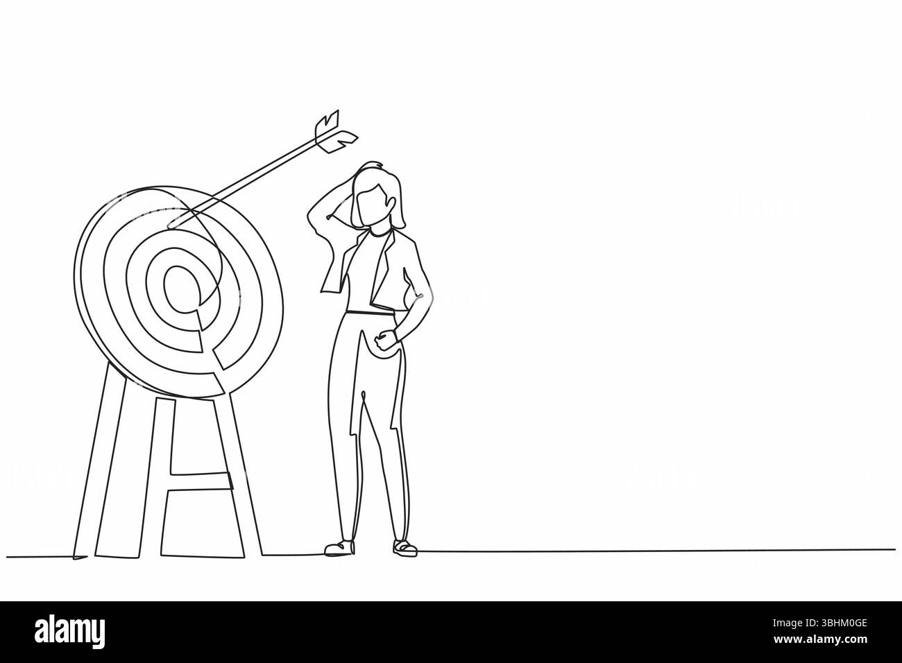 Continuous one line drawing young ambition businesswoman arrow missed ...