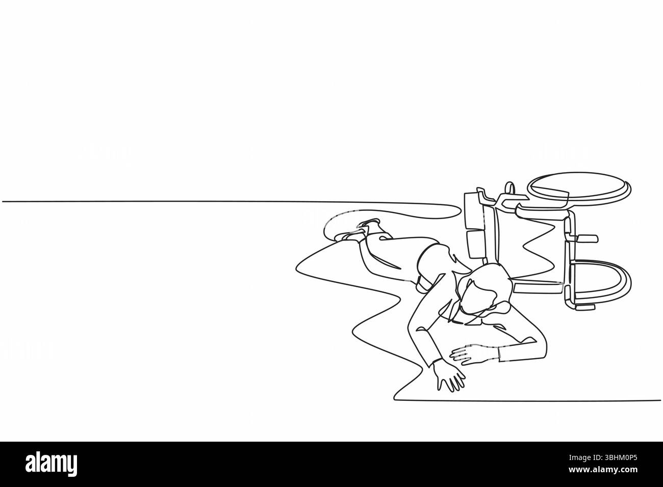 Single one line drawing businesswoman fell off wheelchair sitting on ...