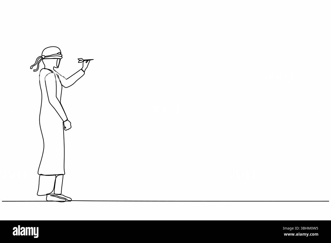 Continuous one line drawing confused Arabic businesswoman blindfold ...