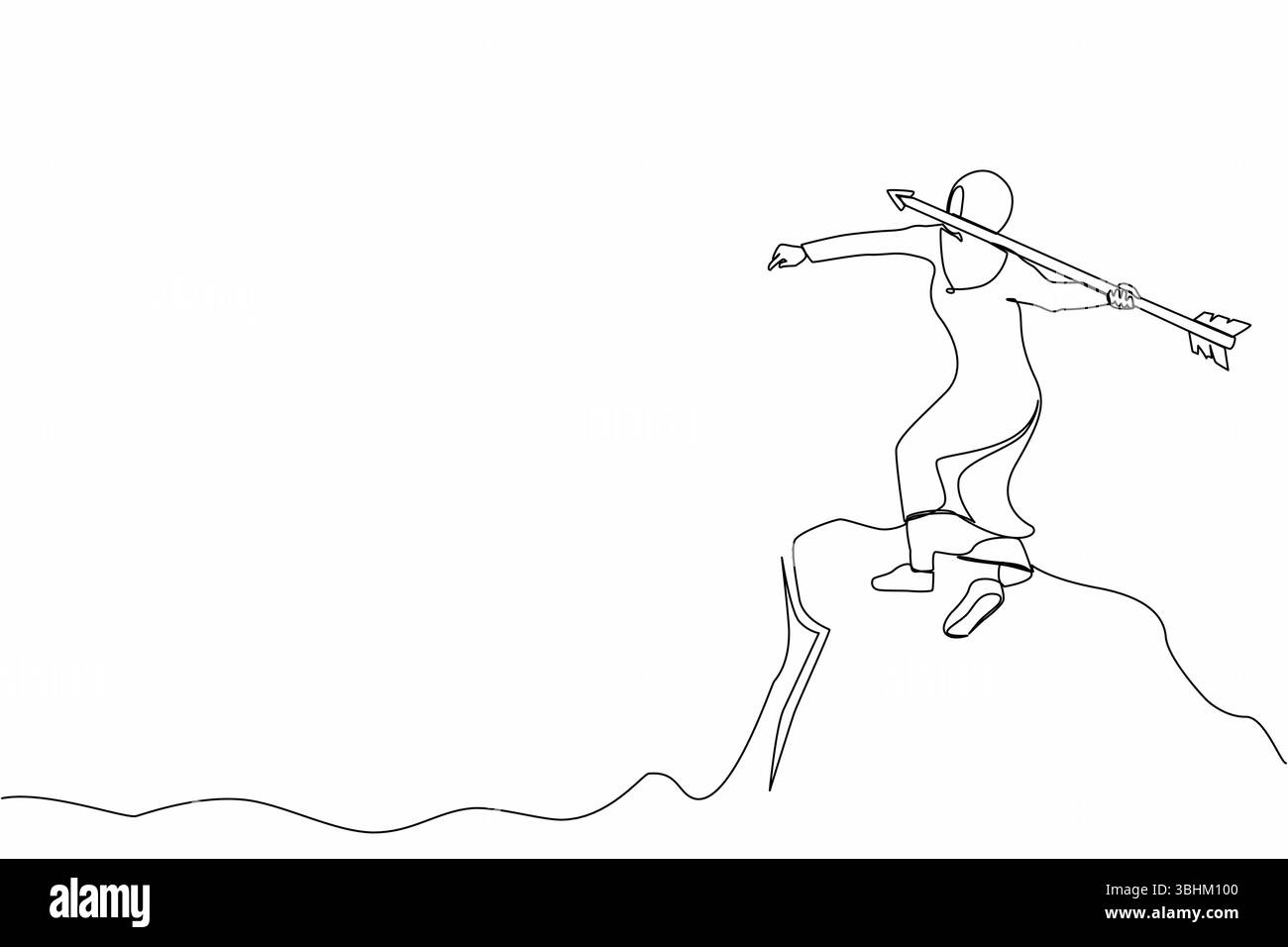 Single continuous line drawing determined Arabic businesswoman throwing ...