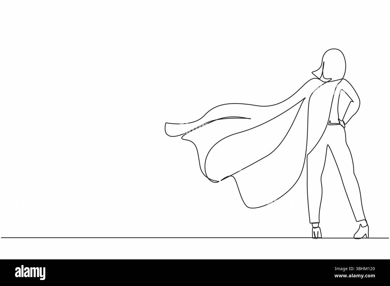 Single continuous line drawing back view confident businesswoman ...