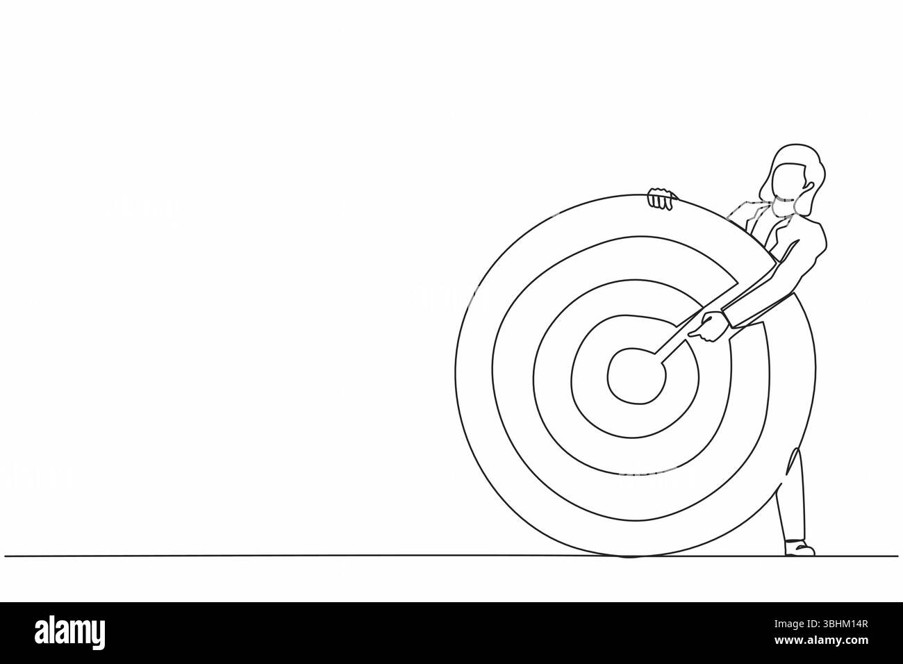 Continuous one line drawing businesswoman holding archer target or ...