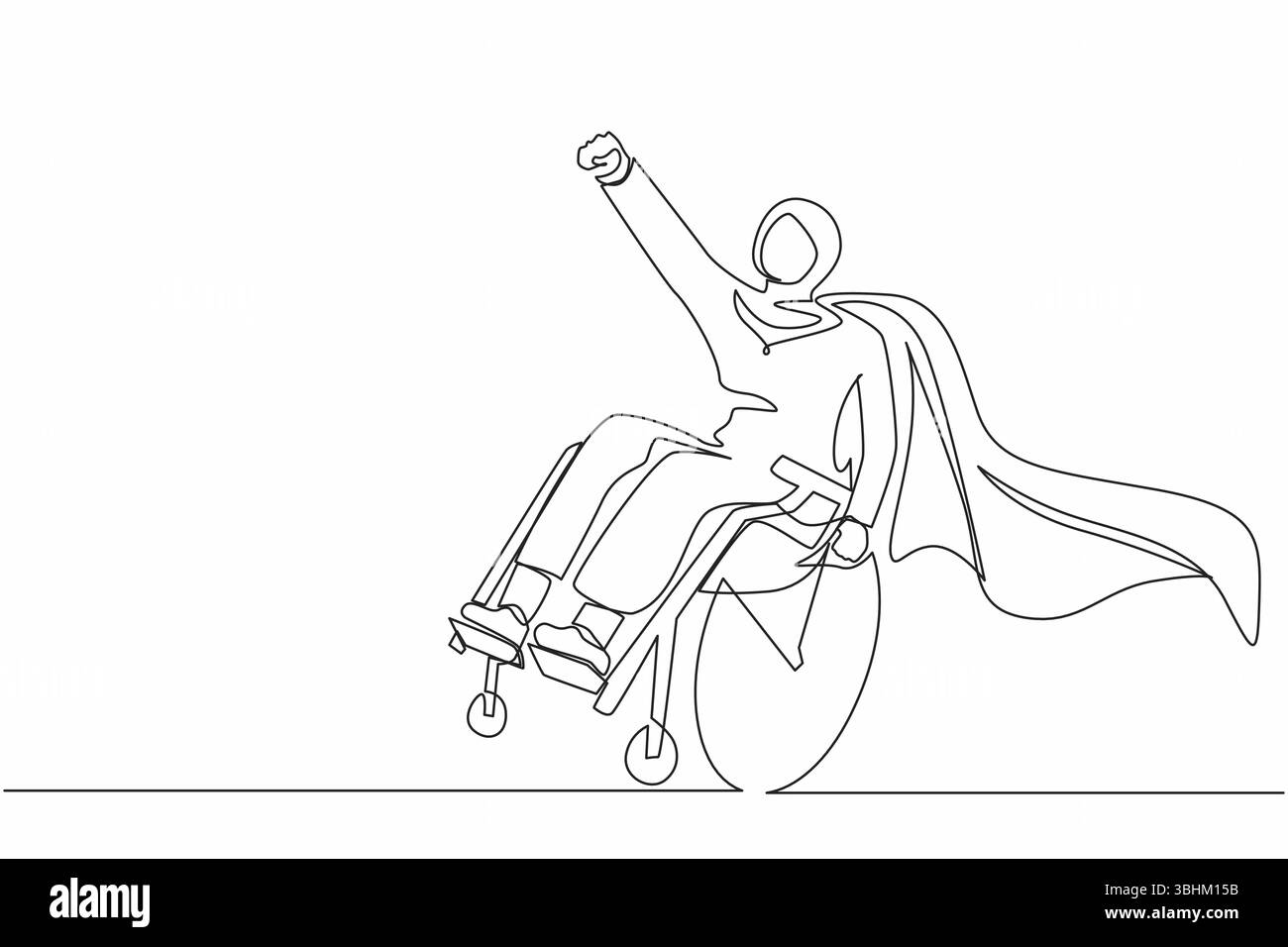 Single one line drawing disable Arabian woman sitting in wheelchair ...
