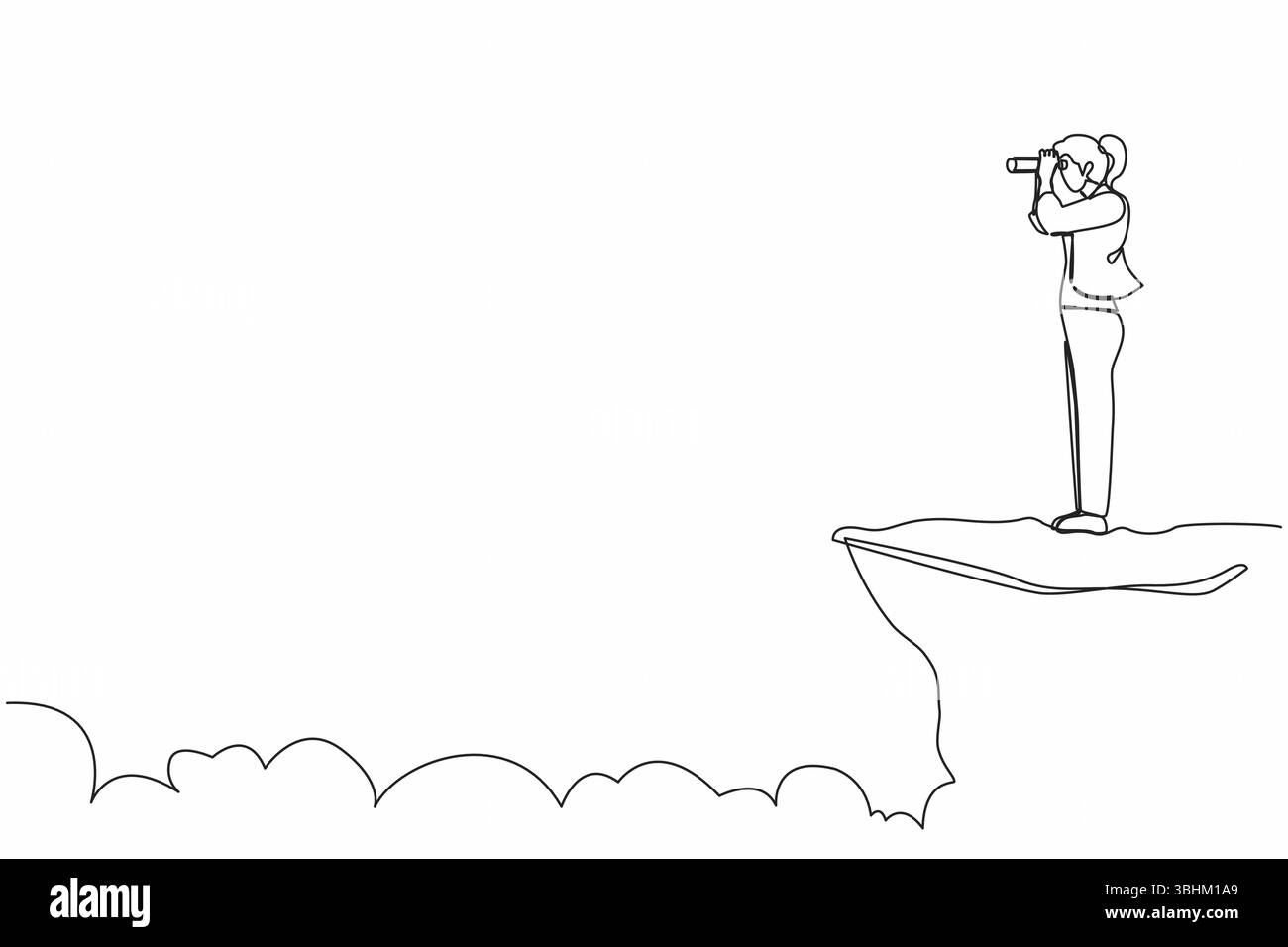 Single continuous line drawing businesswoman looking in binoculars ...