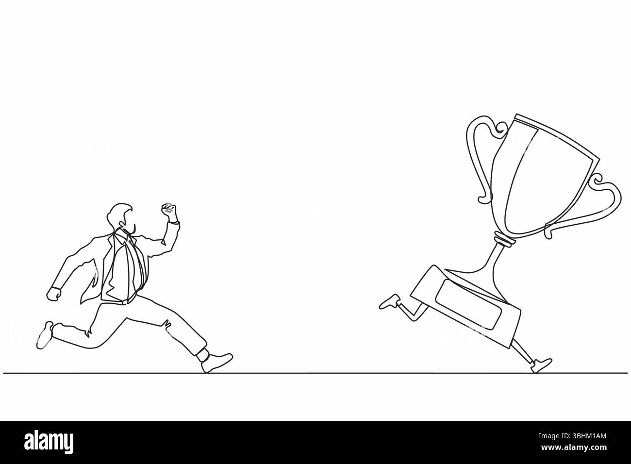 Single continuous line drawing businessman trying to catch trophy. Man ...