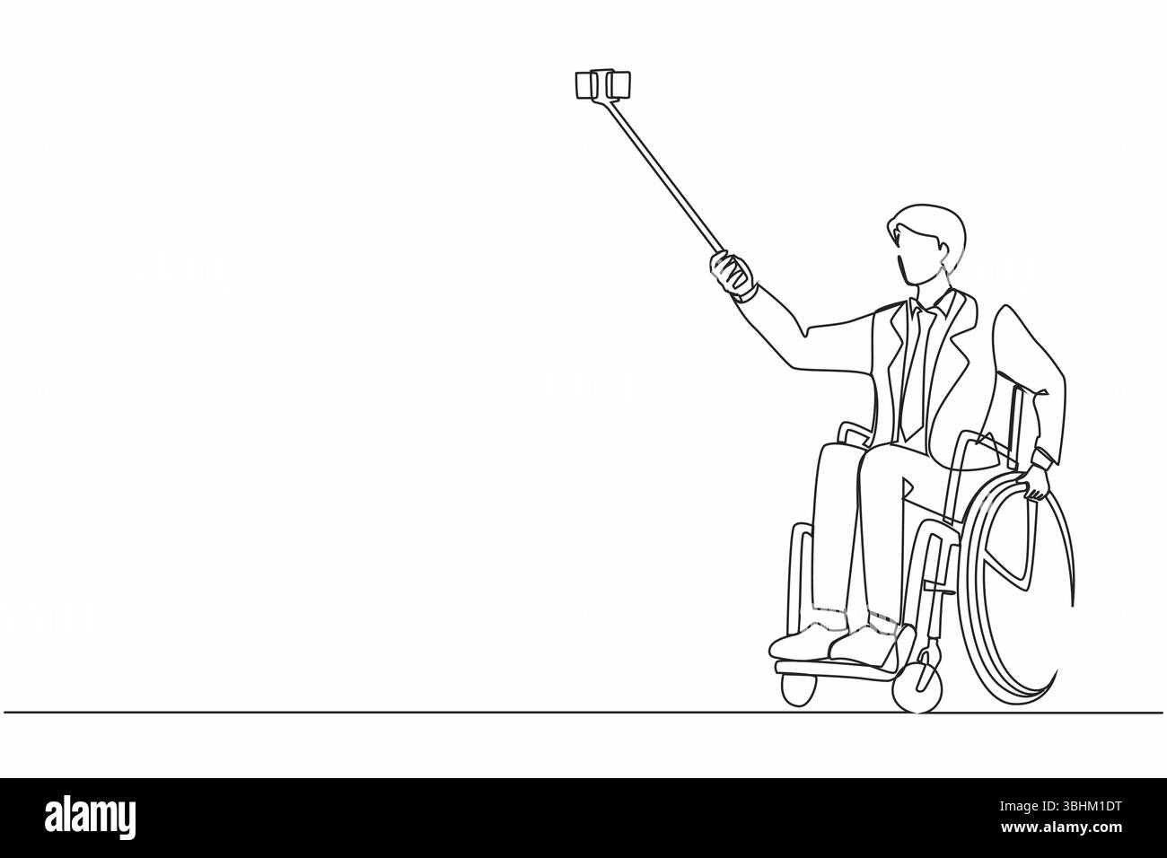 Continuous one line drawing businessman in wheelchair taking selfie ...