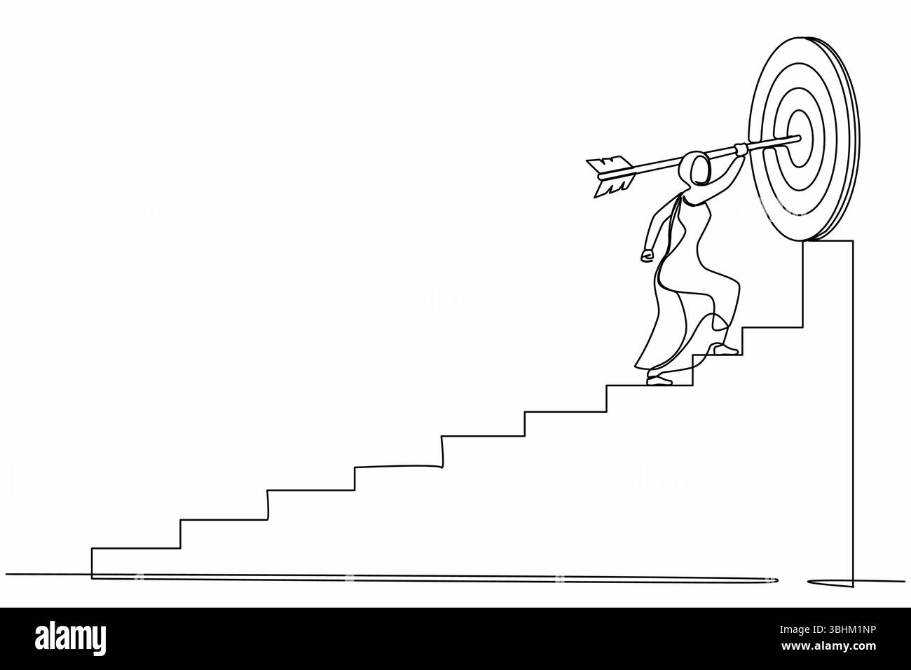 Continuous one line drawing Arabian businesswoman with arrow running ...