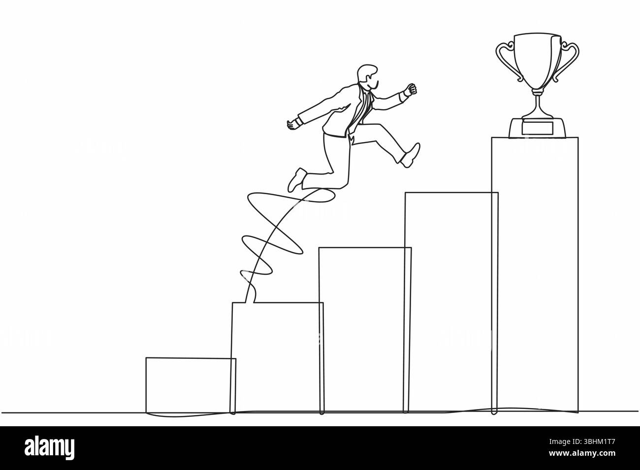 Continuous one line drawing businessman jumping to success. Step to ...