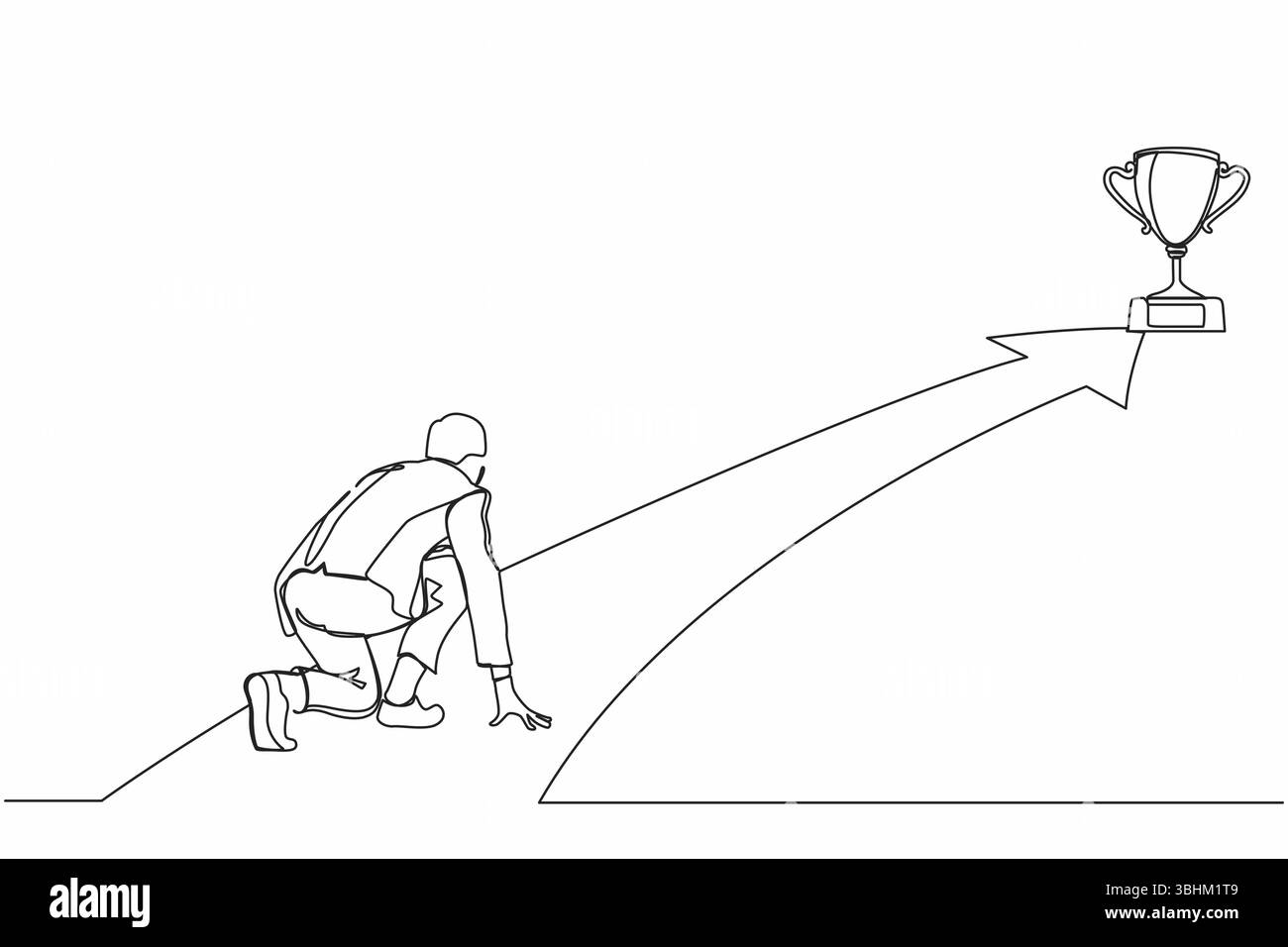 Continuous one line drawing businessman get ready on starting to goal ...