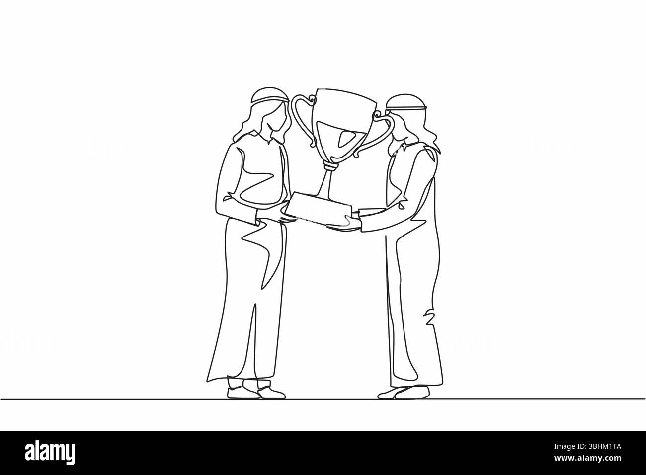 Single continuous line drawing Arabian businessman winner getting first ...