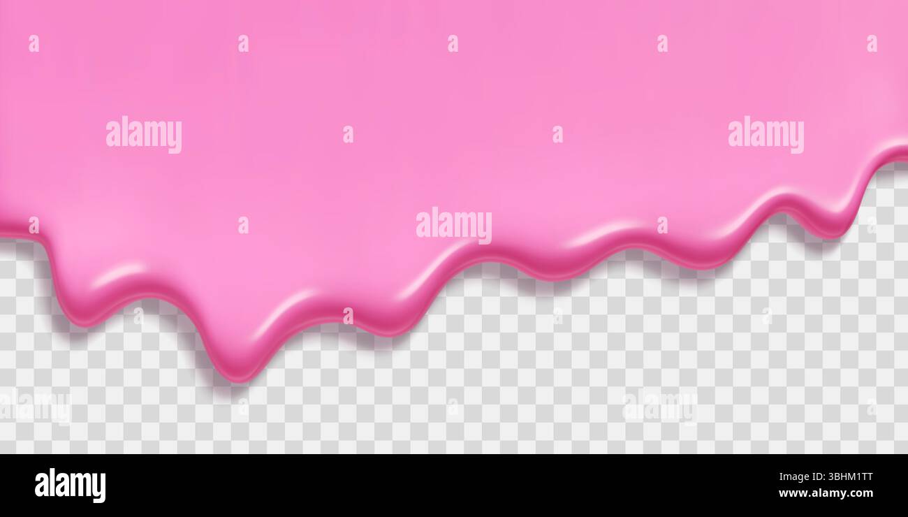 Pink ice cream melt dripping down on transparent background - glossy ...