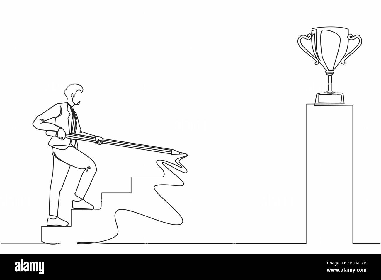 Continuous one line drawing businessman use huge pencil to draw rising ...