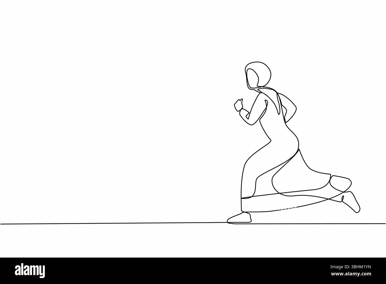 Single continuous line drawing Arab businesswoman running. Business ...