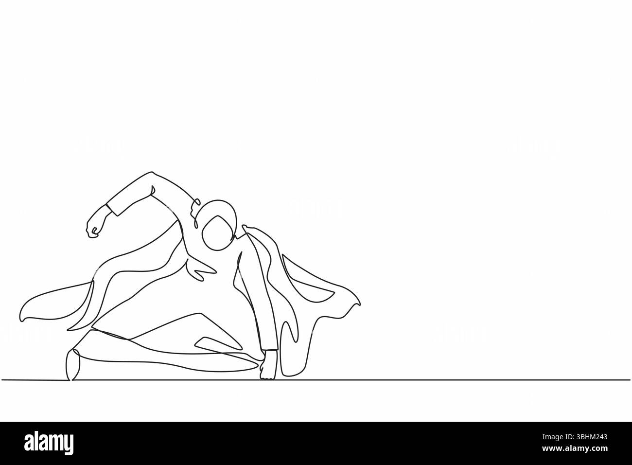 Single continuous line drawing Arabian businesswoman with superhero ...
