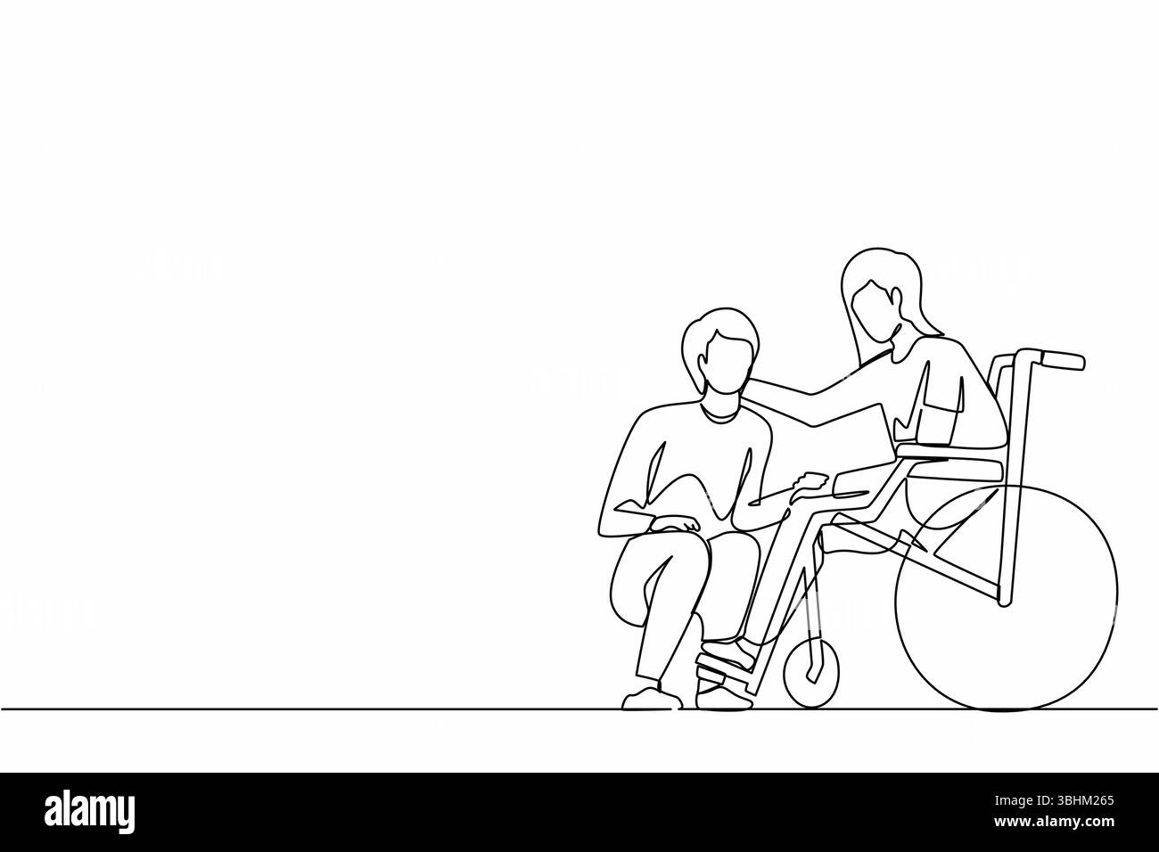 Single continuous line drawing young man kneeling before woman in ...