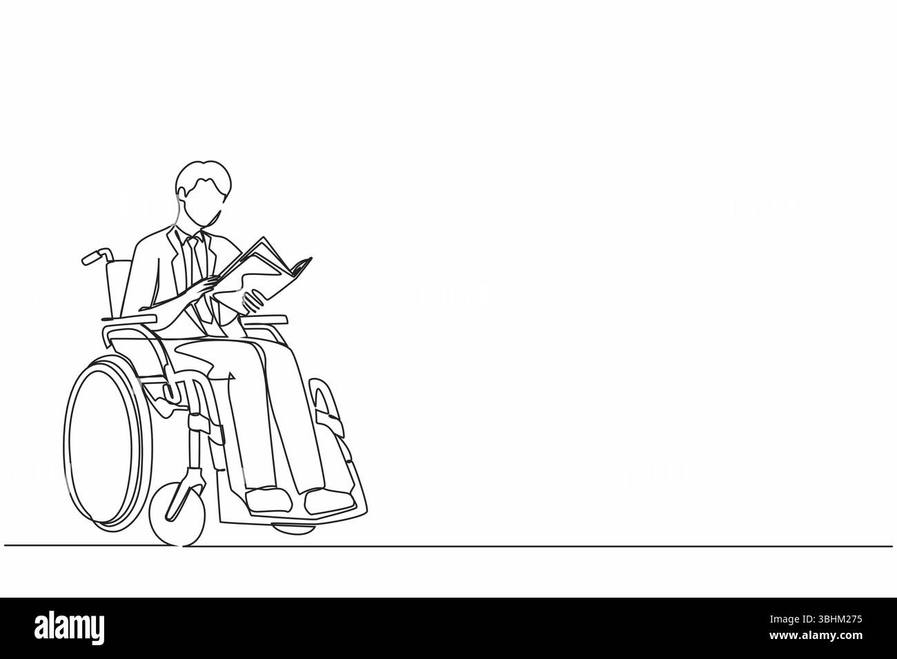 Continuous one line drawing positive student disabled reads book while ...