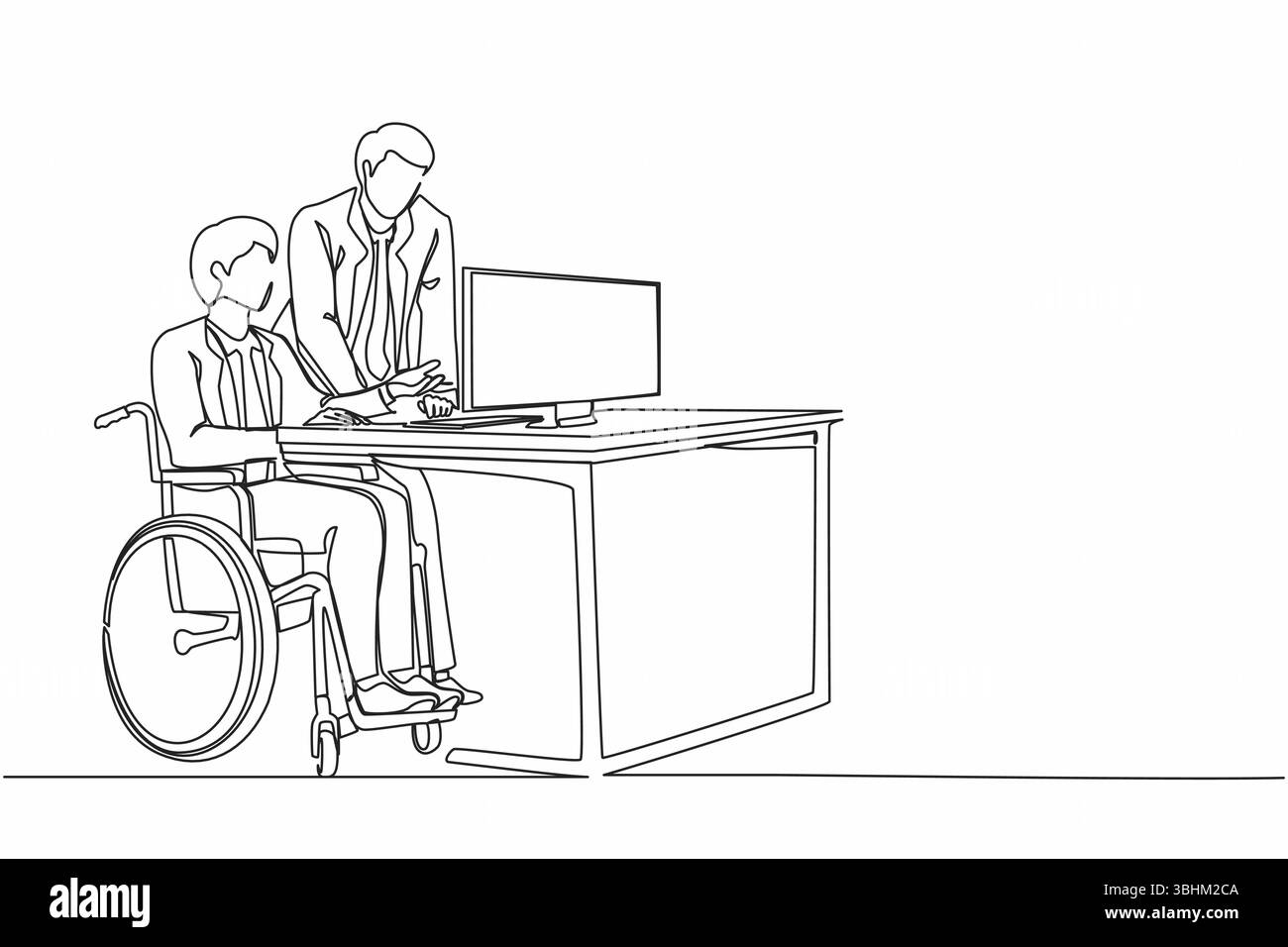 Single continuous line drawing disabled businessman in wheelchair ...