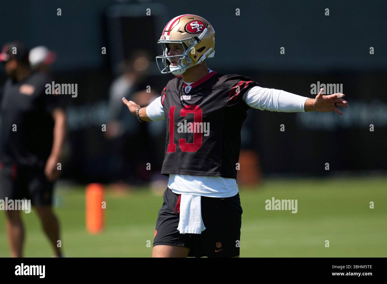 San Francisco 49ers quarterback Brock Purdy (13) walks on the field ...