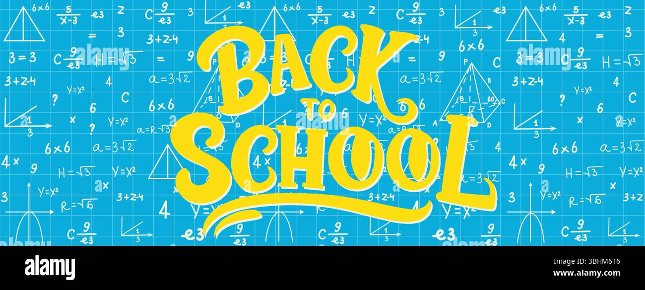 back to school lettering math symbols blue background flat vector Stock ...