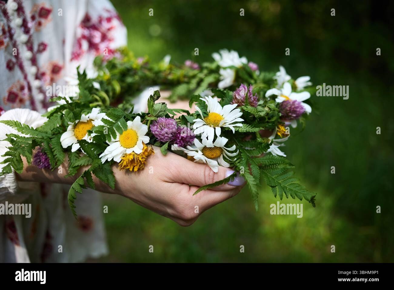 Summer Solstice Day, Midsummer, Litha holiday. Flowers wreath Stock ...